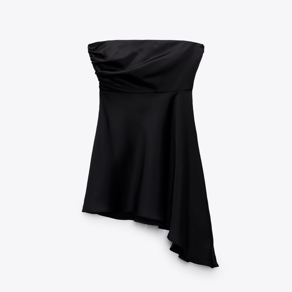Zara | Dresses | Zara Black Strapless Satin Effect Dress | Poshmark